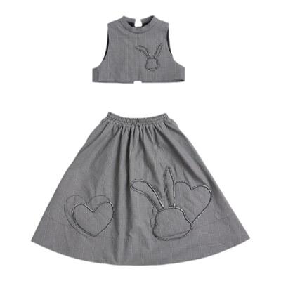 Studio1till8 复古格纹贴布充棉兔兔背心马甲蓬蓬裙套装两件套