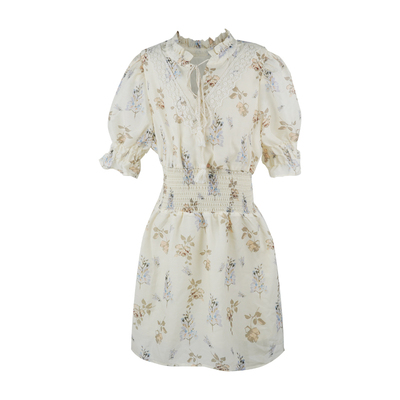 水仙碎花麦穗蕾丝连衣裙