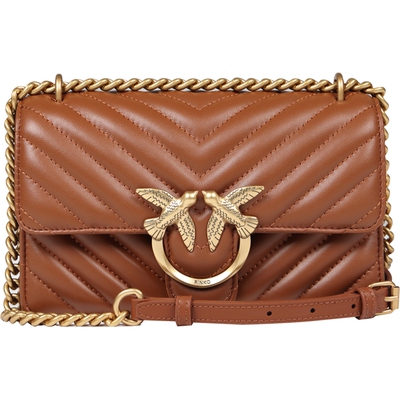 PINKO女士通勤人字斜纹飞鸟标徽链条燕子包单肩包100074A0GK