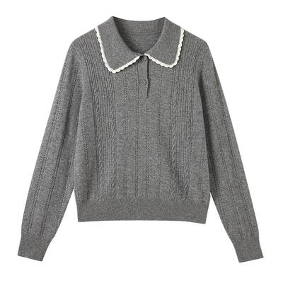 CHESONSE拼接撞色娃娃领针织衫