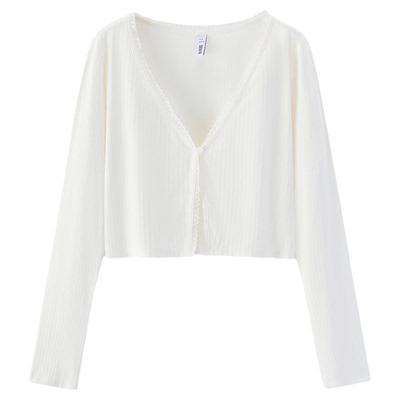 森马防晒凉感蕾丝V领短款夹克女