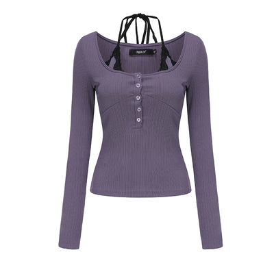 AGAM蕾丝拼接打底亨利衫