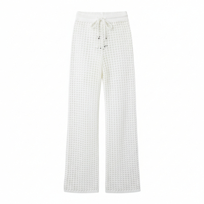 Solid Knitted Lace up Hollow Beach Pants纯色针织镂空沙滩长裤