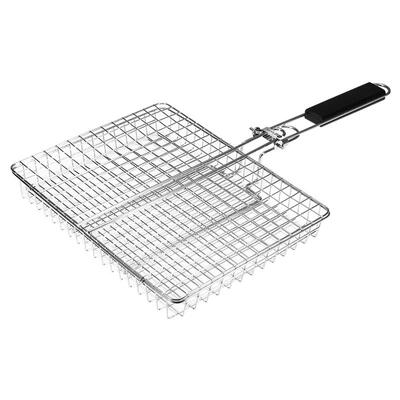 岛奇304不锈钢户外烤鱼架木柄烧烤笼BBQ烧烤网香肠热狗烤肉烤鱼夹