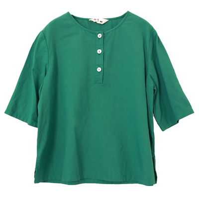 知了春天中袖棉麻圆领衬衫