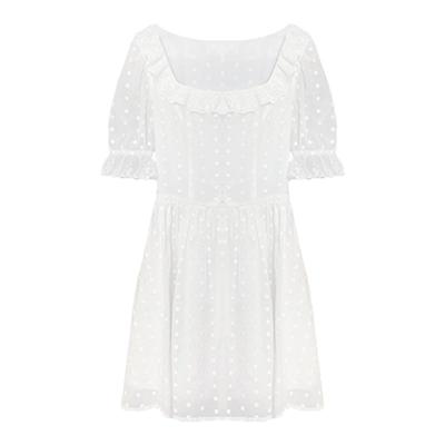 酒午自制法式复古花边连衣裙短袖