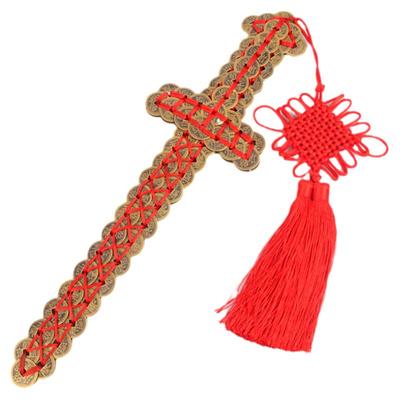 铜钱剑摆件五帝钱真品纯铜金钱剑