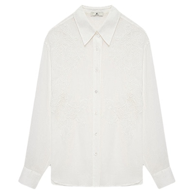 【商场同款】HPLY荷比俪2025秋新款女简约刺绣含苎麻白色时尚衬衫