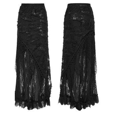 哥特风黑色蕾丝长裙高腰修身