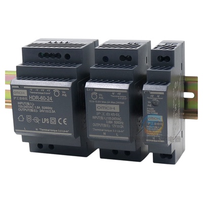 沪工直流220V转12VDC导轨式开关电源24V伏HDR 15W 60W变压器100W