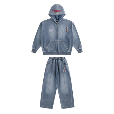 儿童嘻哈连帽卫衣水洗蓝演出服