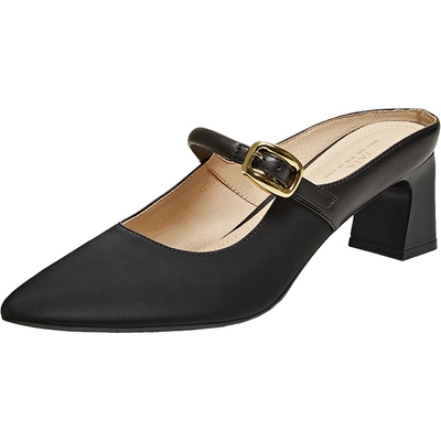 他她法式粗跟穆勒鞋女鞋气质尖