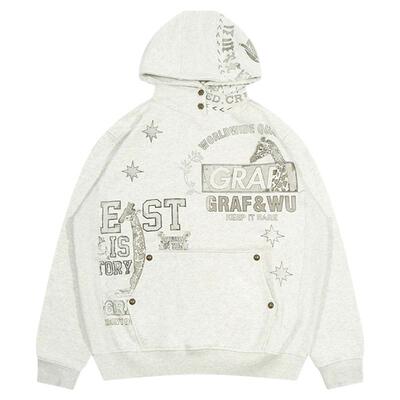 做旧花卉GRAF&WU抓绒帽衫