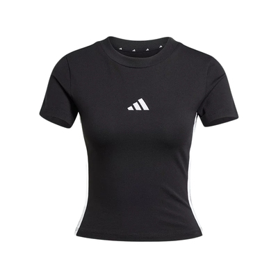 adidas阿迪达斯短款修身运动休闲圆领上衣三条纹女短袖T恤 JC8325