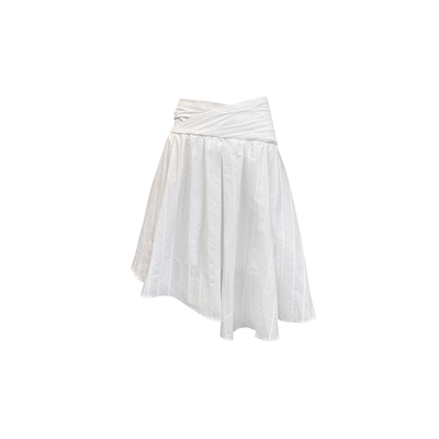 法式条纹棉不规则半裙