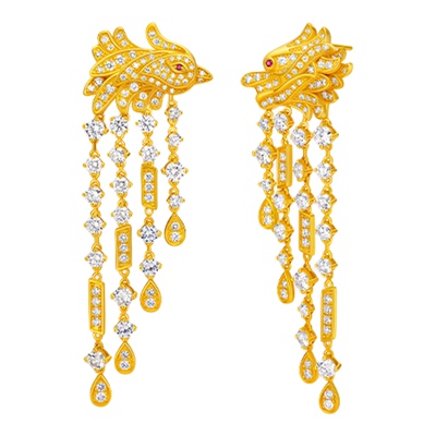 DR龙麟凤羽系列与爱之约婚嫁黄金耳钉钻石黄金耳饰ES0149