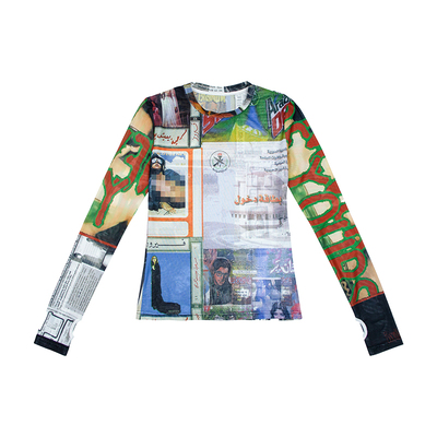 oinimi 撞色网纱趣味印花长袖打底 防晒打底叠穿神器