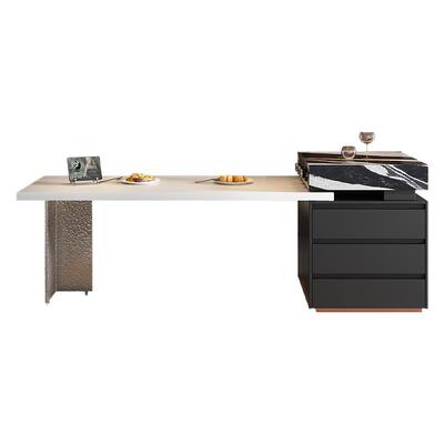 高级岩板岛台餐桌一体可伸缩小户型家用开放式厨房极简风倒台餐桌