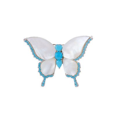 松石蓝蝴蝶贝母胸针轻奢气质