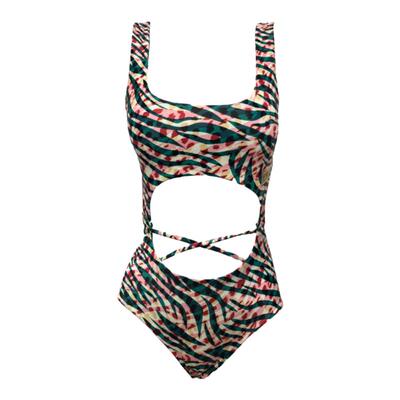 FLYMUSE女性感运动豹纹比基尼钢管服舞蹈泳装连体双面穿polewear