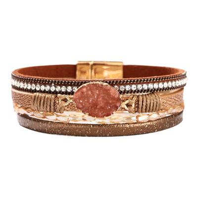 欧美复古多层豹纹手链磁扣手环