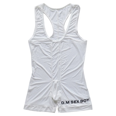 D.M男士连体衣裤 薄冰丝透气网眼性感平角裤潮个性透明吊带夏情趣