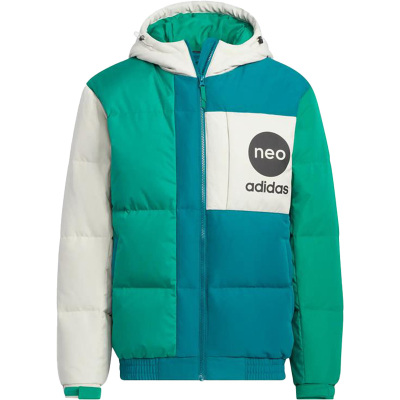 Adidas/阿迪达斯正品NEO新款男女保暖拼接连帽耐磨羽绒服 HN4782