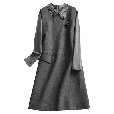 蕾丝拼接翻领T恤背心连衣裙套装