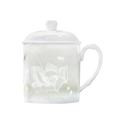 景德镇玲珑雕刻高温白瓷办公杯