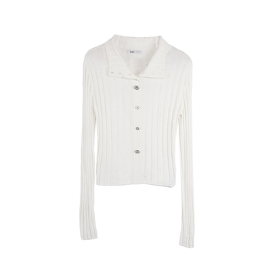 A21女装显瘦简约半开筒针织衫春秋季翻领落肩套头长袖简约打底衫