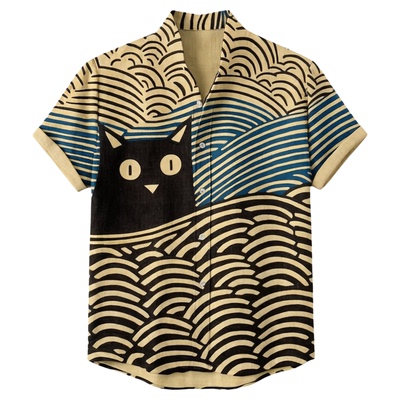 印花透气短袖衬衣Printed breathable short sleeved men's shirt