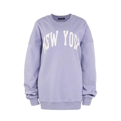 BM卫衣女2025春季新款NEW YORK纽约风格印花加绒圆领oversize卫衣