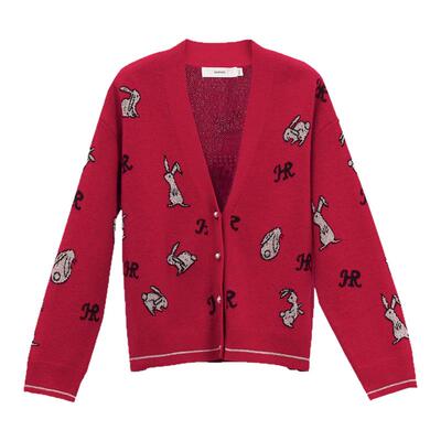 HONRN/红人v领羊毛针织衫开衫