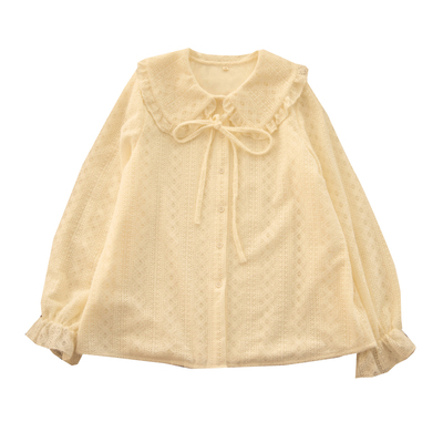 温柔娃娃领系带杏色软糯加绒衬衫