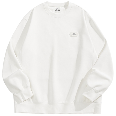 【商场同款】太平鸟男装立体印花卫衣新款圆领白色上衣B2CRG1139