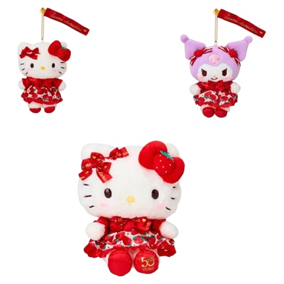 日本正版HelloKitty50周年草莓新闻甜美主题系列毛绒玩偶挂件包挂
