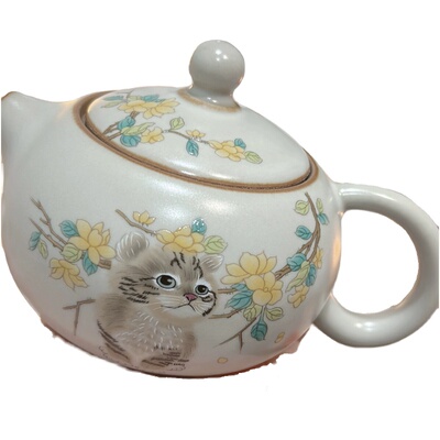 古道源新款汝窑米黄猫咪海棠花经典壶泡茶壶西施茶壶可养可开片