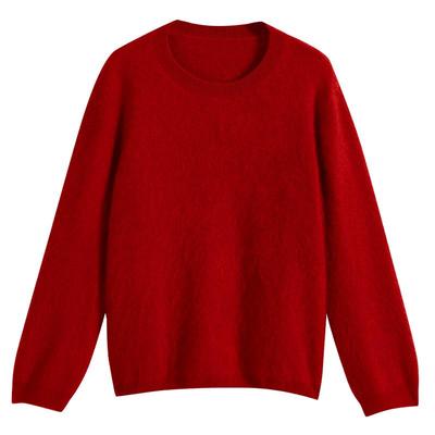 【中国红】YINER音儿女装冬季安可拉红羊绒针织衫套头上衣