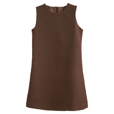 毛呢法式气质纯色无袖连衣裙