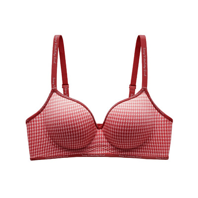 格子无痕内衣女加厚小胸聚拢显大
