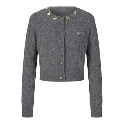 HERLIAN 秋季女立体花装饰棱格长袖针织开衫