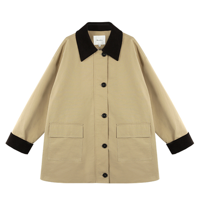 复古撞色宽松中长款风衣外套女