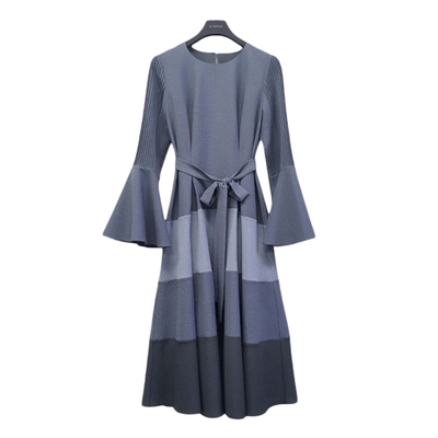 s.deer压褶喇叭袖撞色连衣裙