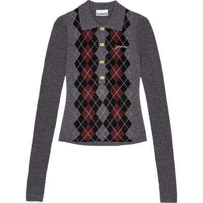 GANNI女装 霜灰色polo领上衣内搭针织衫 K2314523