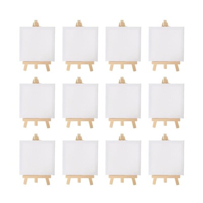 12pcs Artists 5 inch Mini Easel +3 inchx3 inch Mini Canvas