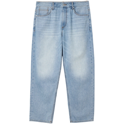 凉感男浅蓝阔腿九分牛仔裤