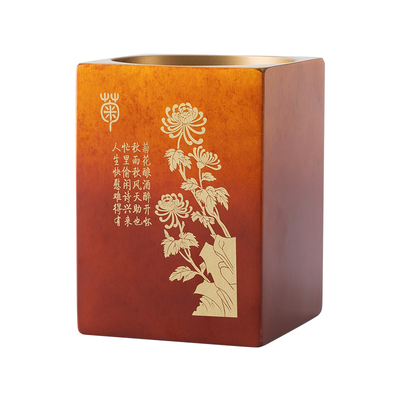 琉璃黄铜笔筒高温着色不留指纹