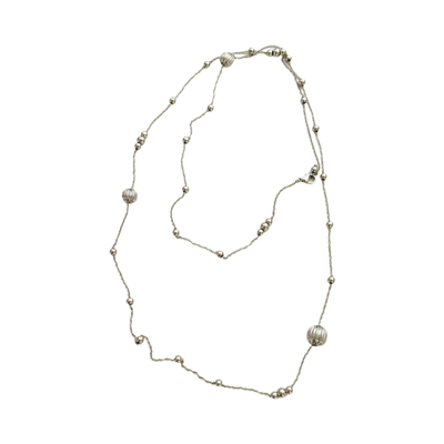 钛钢镀白金女长款圆球串珠项链