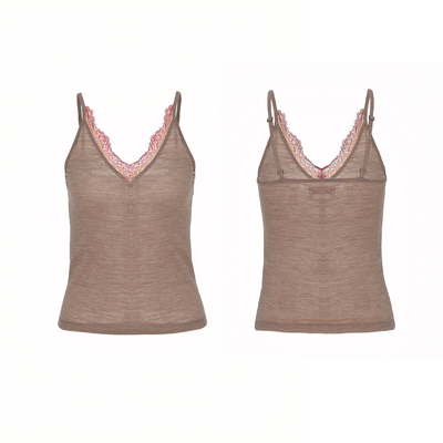 palavas肉桂尘粉吊带蕾丝拼接