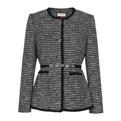 MOJO温婉花纱格纹香风套装短外套